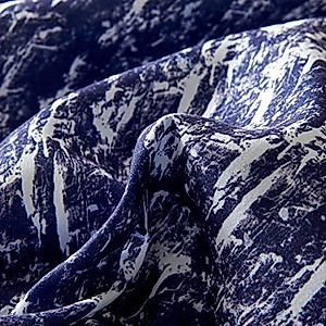 HOMLYNS Duvet Cover Queen Set, Granite Printed Navy Duvet Cover with Zipper Closure & 8 Corner Ties, Soft Microfiber Duvet Cover Set 3 Pieces,Comforter Cover Cooling Duvet Cover (Granite,90"x90")