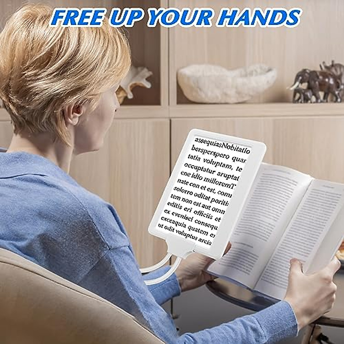 NZQXJXZ Large 5X Hands Free Magnifying Glass for Reading Neck Wear Magnifier Flexible Gooseneck Full Book Page Magnifier for Seniors Repair Sewing Cross Stitch