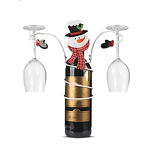 Darzheoy Christmas Holiday Wine Bottle Glass Holders, Snowman Santa Claus Gnome Organizer Rack, Christmas Home Decor Kitchen Storage Bar, Wine Cellar, Cabinet, Pantry,Rack Bar (Snowman)