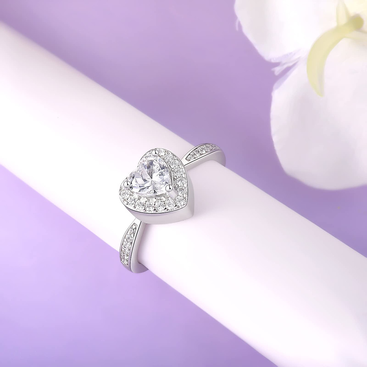 925 Sterling Silver Heart Urn Rings for Ashes Memorial Keepsake Urn Locket Cremation Jewelry for Women (White, 8)