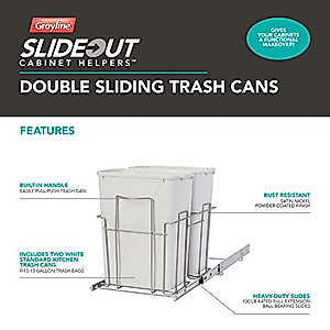 Panacea Grayline Double Trash Can Slide Out Basket Storage, Satin Nickel