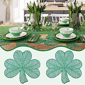 6 Pieces St. Patrick's Day Shamrock Placemat Green PVC Table Place Mat Non Slip Heat Resistant St Patrick's Day Placemats for Dining Kitchen Table Home Decoration, 16.5 Inch