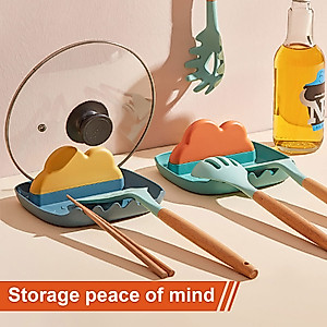 BREENHILL Spoon Rest with Lid Holder,Spoon Rest for Kitchen Counter 2 Pack,Cute Kitchen Gadgets Accessories for Coffee Station Cooking Blue Green