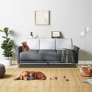 Meeyar Comfortable 3 Seater Sofa Couch, Modern Grey Upholstered Fabric Sofa for Living Room, Comfy Sofas Couches for Office Bedroom Apartment, Metal Sofa Legs, Foldable Tray Arm, 79 Inches