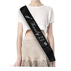 21st Birthday Sash and Tiara for Women - Fabulous Set: Glitter Sash + Floating Heart Rhinestone Silver Premium Metal Tiara for Women, 21st Birthday Gifts for 21st Birthday Party