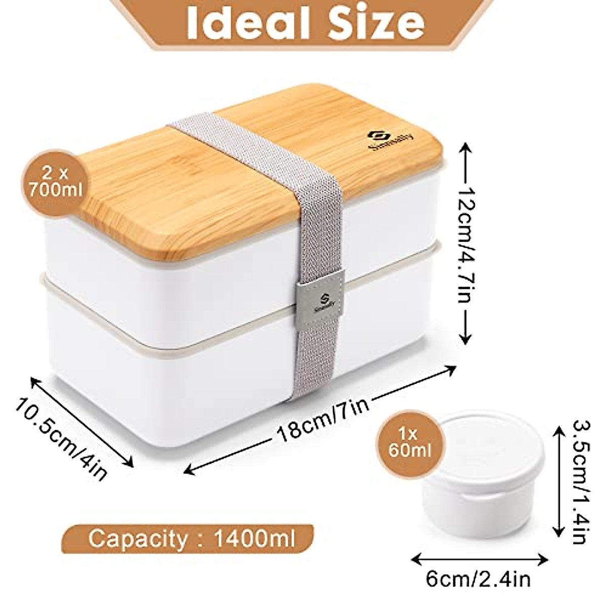 Bento Box Adult Lunch Box,All-in-1 Stackable Japanese Bento Lunch Box for Women,(47oz) Lunch Containers with Food Compartments, Accessories and Sauce Container,Leak-proof,Microwave Safe (White)