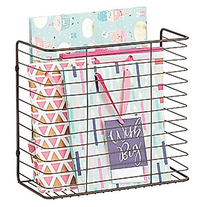 mDesign Wall Mount Metal Open Top Craft, Sewing, Crochet Storage Container Bin - Compact Organizer and Holder for Thread, Beads, Ribbon, Glitter, Clay, Crayons, Markers, Glue - Bronze