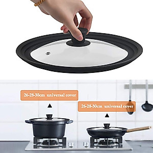 FOCCTS Universal Lid for Pots and Pans, Tempered Glass Skillet Lid, Universal Pan Lid Frying Pan Lid with Heat Resistant Silicone Rim, One Size Fits 10", 11" and 12"