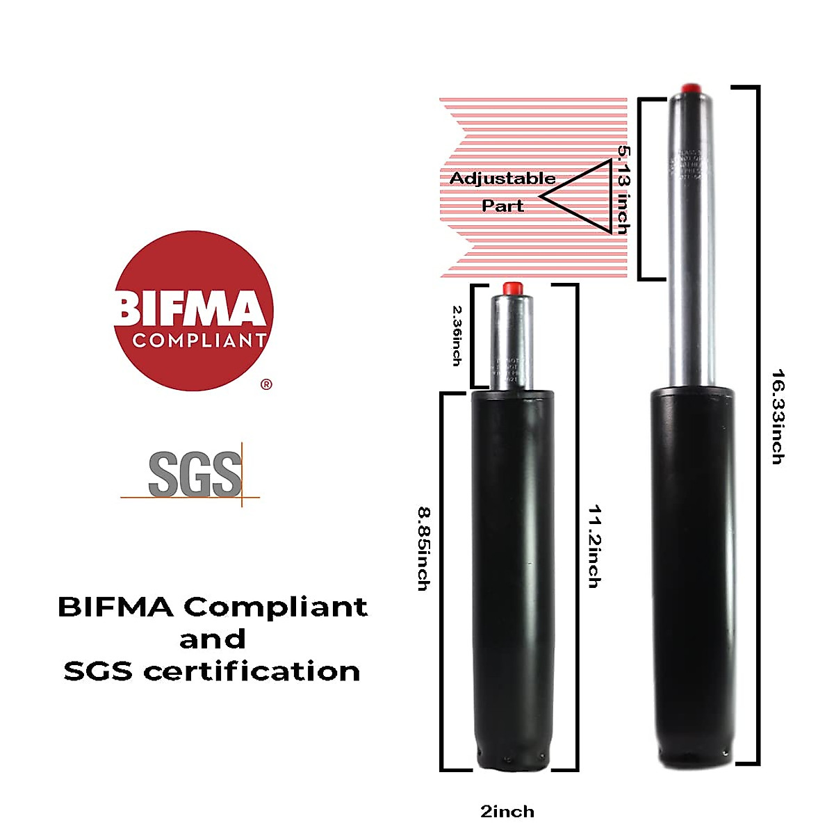 Office Chair Cylinder Replacement | Heavy Duty Best Class Chair Hydrolic (1000lbs)| Gas Cylinder for Office Chair, Gaming Chair, Computer Chair | 5.13" Length Extension