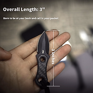 CJRB Knap Pocket Knife, Fixed Blade with Sheath, Pocket Knife with 1.18'' AR-RPM9 Powder Steel Blade, EDC knife with Carbon Fiber Handle for Men Women Outdoor Survival Camping (J1940)