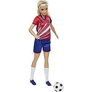 Barbie Soccer Fashion Doll with Blonde Ponytail, Colorful #9 Uniform, Cleats & Tall Socks, Soccer Ball 11.5 inches