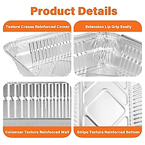 lsshao Disposable Takeout Aluminum Foil Pans with Lid Baking Pans (50 pack) Tin Food Storage Food Containers with Seal for Freshness,Great for Cooking, Heating, Storing, Prepping Food 8.5x6-2.25lb