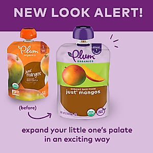 Plum Organics | Stage 1 | Organic Baby Food Meals [4+ Months] | Just Mango | 3.5 Ounce Pouch (Pack Of 12) Packaging May Vary