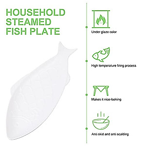 Cabilock Fish Shaped Dish Ceramic Dinner Plate Food Plate Dessert Appetizer Platter Snack Tray Server Fish Decor for Home Restaurant White