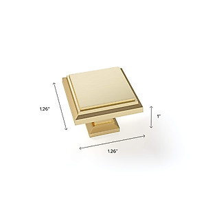 NewAge Products Home Cabinet Brushed Brass Traditional Square Knob, Cabinet Pull Handles, 80212