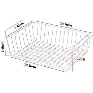 PENGKE Under Shelf Basket,4 Pack Wire Rack, Slides Under Shelves for Storage,Space Saving for Kitchen Counter Pantry Desk Bookshelf Cupboard, White