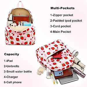 Women Girls Mini Backpack Teens Cute Small Backpack Purse Casual Travel School Bag (Strawberry)