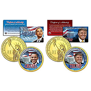 Trump & Obama U.S Mint Colorized PRESDIENTIAL $1 Dollar Coins + 3rd Coin Free