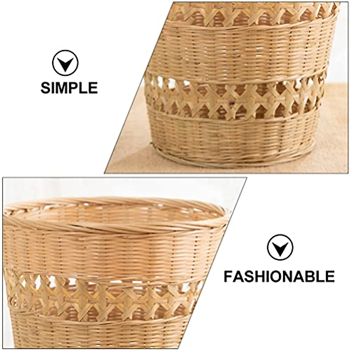 Hemoton Rattan Waste Basket Waste Bin Rattan Trash Can Round Wicker Waste Basket Garbage Container for Kitchen Living Room Bedroom Bathroom Toy Baskets