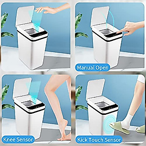 TemphytBong White Automatic Touchless Narrow Covered Bathroom Trash Can with Lids 2.5 Gallon Slim Motion Sensor Trash Can for Kitchen Bedroom Office Toilet Rechargeable Plastic Lidded Garbage Can
