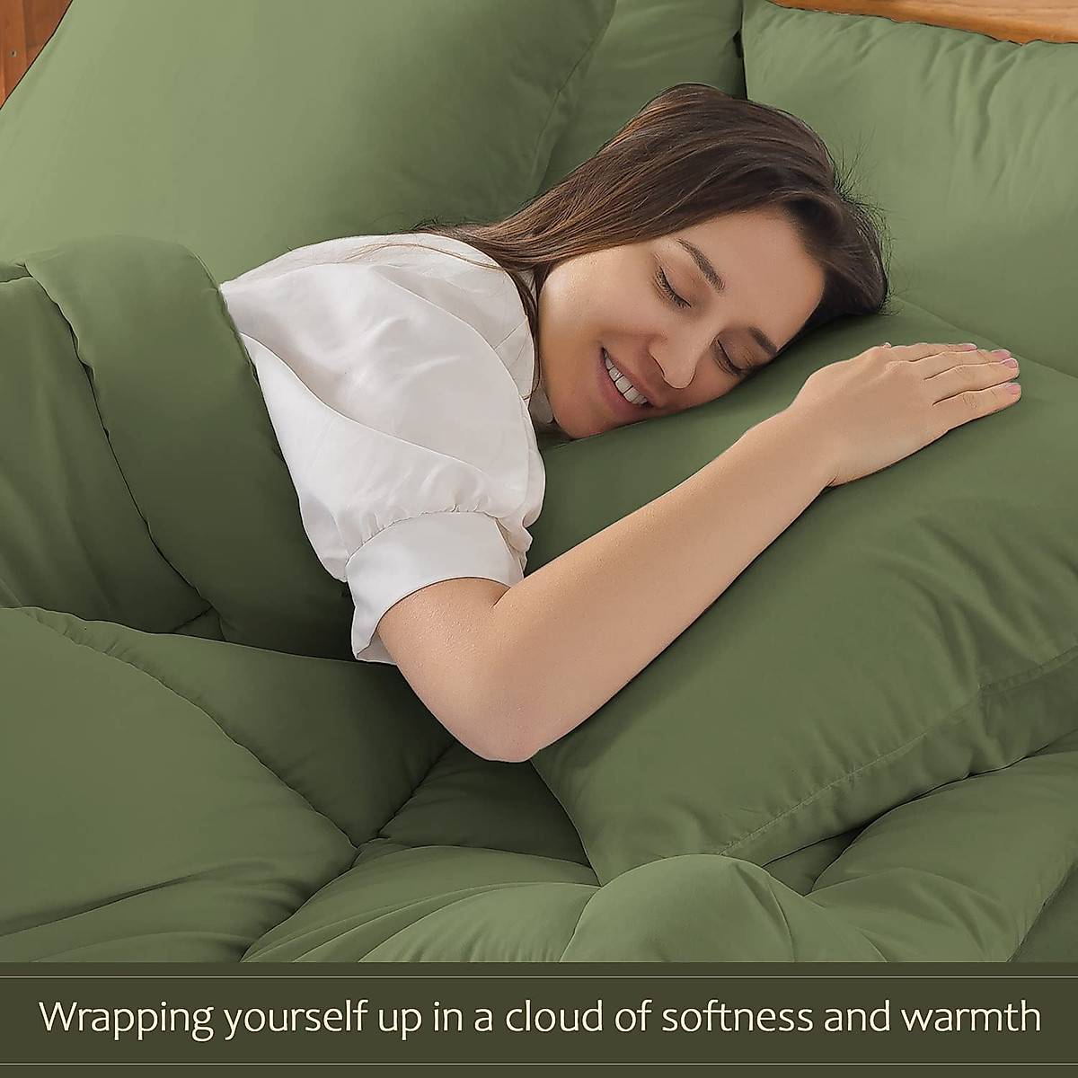 WhatsBedding Sage Green Comforter Set Queen Size, Lightweight All Season Soft Down Alternative Bed Comforter, 3 Pieces Bedding Set with 2 Pillowcases, Queen, 88"x90"