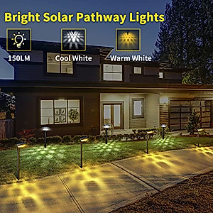 ROSHWEY Landscape Path Lights, Solar Lights Outdoor Waterproof, Solar Landscape Spot Lights Outdoor Spotlight, Cool White & Warm White Solar Garden Lights Outside for Yard, Walkway, Driveway, 4 Pack