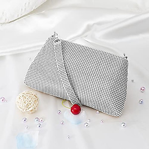 Desy & Feeci Silver Evening Bag, Full Rhinestone Clutch Purses for Women Lady Girl Bride Prom Cocktail Party Wedding