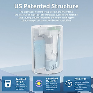 ultekmist Humidifiers for Bedroom, 2 in 1 Cool Mist Humidifiers for Home, Large Room, Baby Nursery and Plants, 4L Top Fill Cool Mist Humidifier with Oil Diffuser, Nightlight, 31H Runtime, 30db, Clear