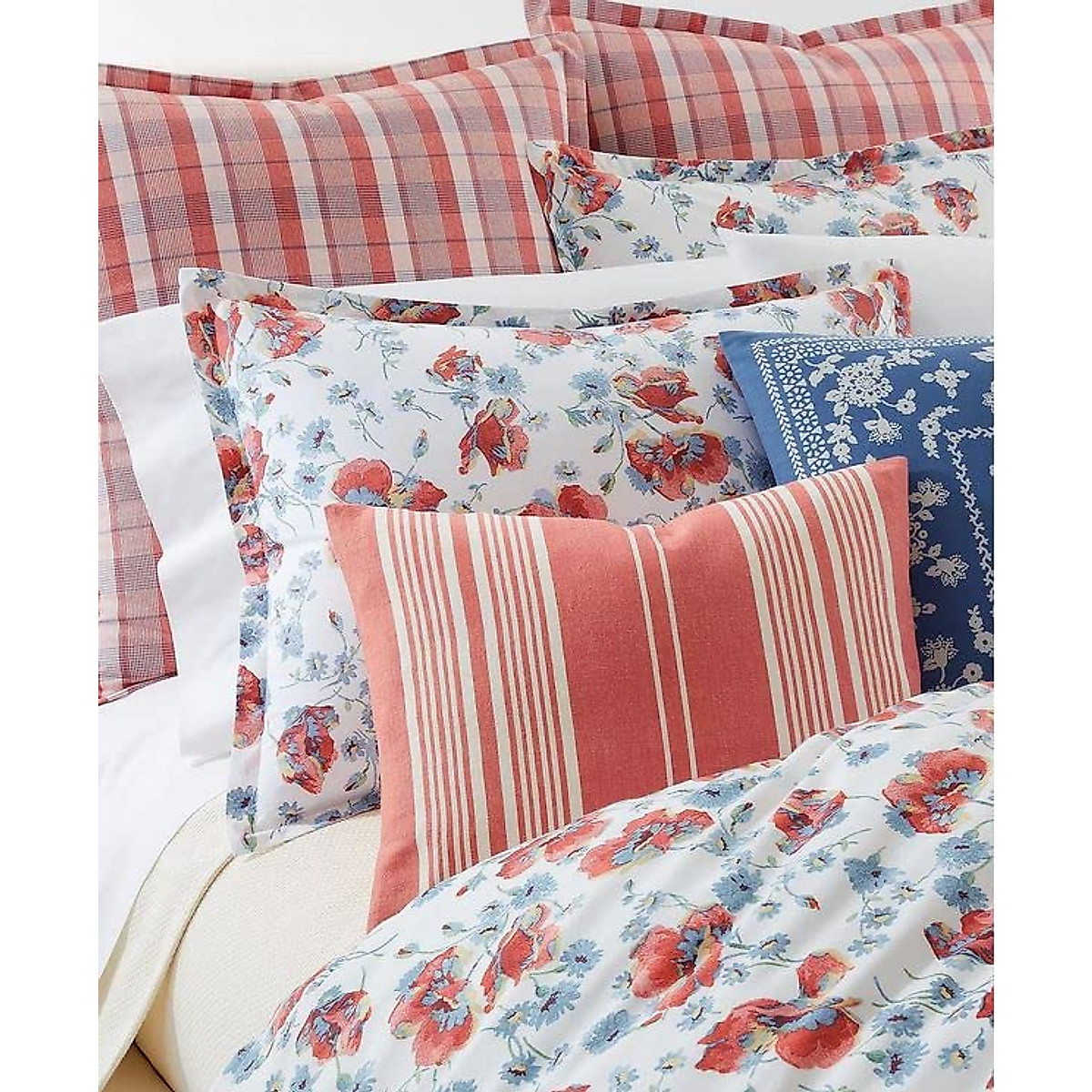 Lauren Ralph Lauren Kylah Blue Red Floral Full Queen 3 pc Duvet Cover Set Shams