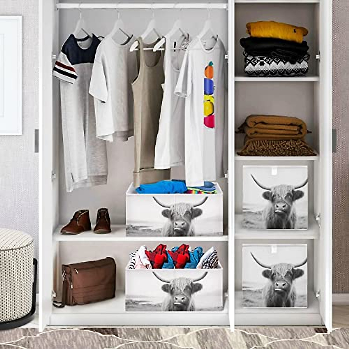 WELLDAY Storage Basket Highland Cow Foldable 11 x 11 x 11 in Cube Storage Bin Home Decor Organizer Storage Baskets Box for Toys, Books, Shelves, Closet, Laundry, Nursery