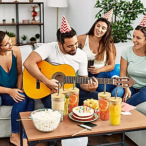 4 Pack Glass Cups with Bamboo Lids and Straws (USA MADE), 22 oz Glass Tumbler with Straw and Lid, Reusable Boba Cup Smoothie Cup Iced Coffee Cup Wide Mouth Mason Jar Cups Drinking Glasses for Bubble