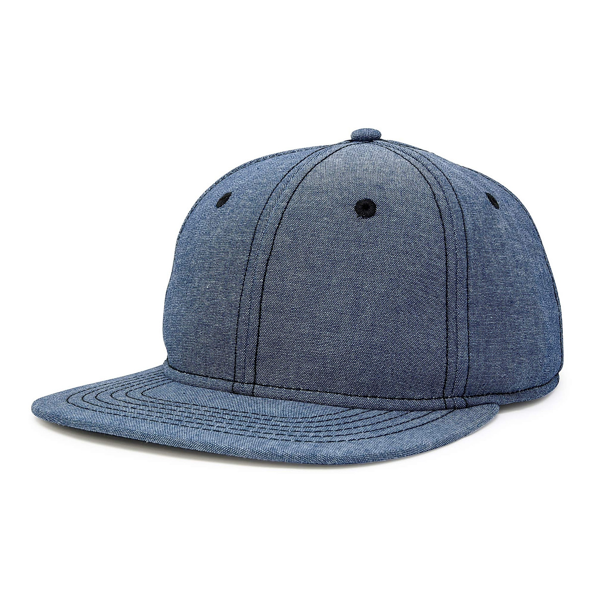 DALIX Premium Flat Bill Baseball Cap Structured Hat Snap Back Chambray in Navy Blue