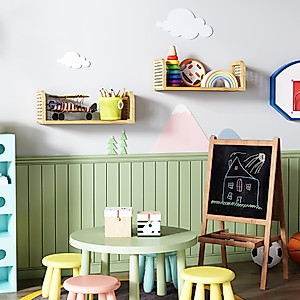 LUPWNEKA Rattan Shelf Set of 2, Cute Nursery Shelves Wall Mounted, Natural Hanging Bookshelf Storage, Boho Decorative Floating Shelves for Kids Room, Living Room, Play Room, Bedroom, Home Decor