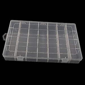 FENICAL Clearn Plastic Jewelry Organizer Box 28-Grid Storage Container Case with Removable Dividers