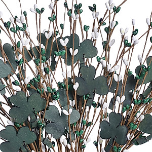 DIYFLORU 6 Pack St Patrick’s Day Picks,Green Shamrock and Berry Stems St Patrick’s Day Decorations Clover Berry Branches for St Patrick’s Day Decor
