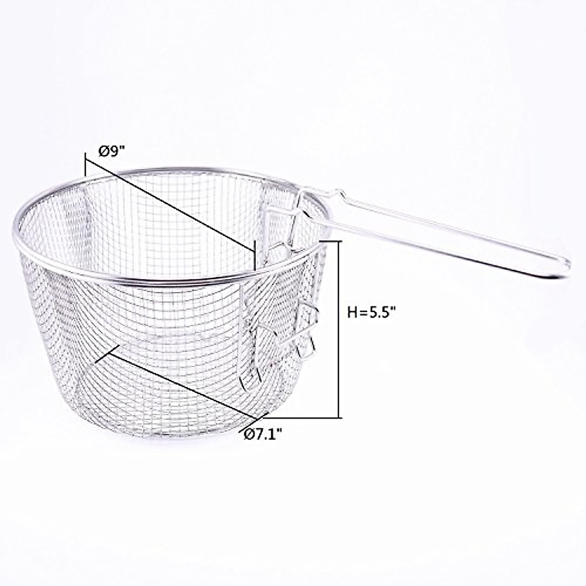 9" Medium Stainless Steel Deep Fry Basket Round Wire Mesh French Chip Frying Serving Food Presentation Tableware With Detachable Handle Fit For Up To 5/6L Pot
