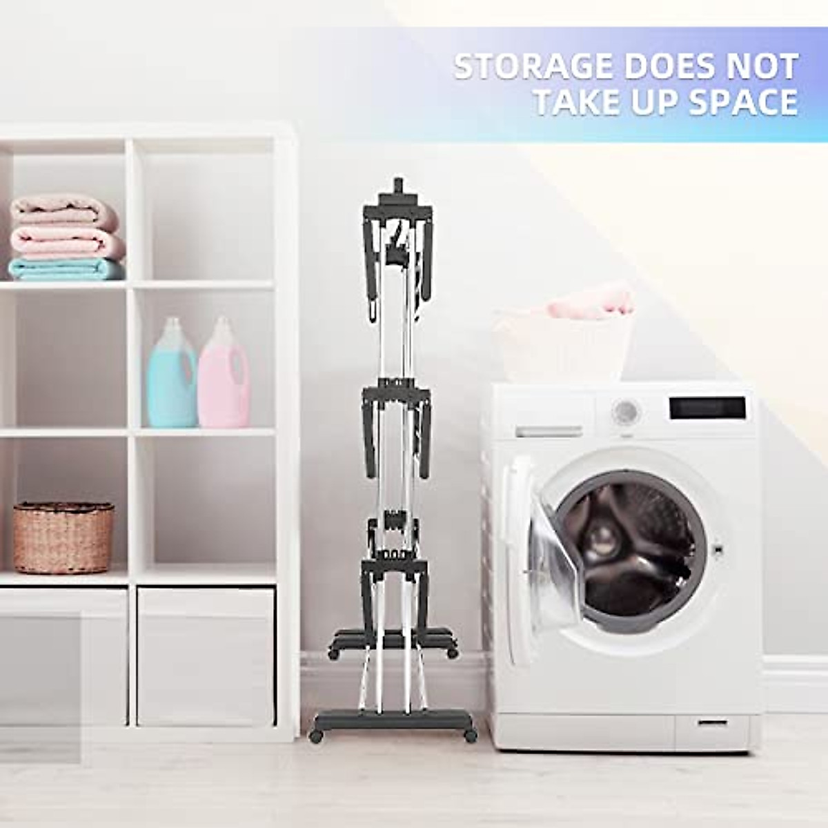 Drying Rack Clothing,Clothes Drying Rack with Casters,4-Tier Expandable Clothes Horses Rack,Collapsible Laundry Drying Rack,Movable Air Drying Rack,Oversized Laundry Racks for Indoor Outdoor