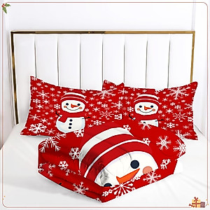 EDGZKO Comforter Set Christmas Snowman: Twin Size Kids Xmas Bedding Sets Red Snowflakes Quilt for Teens Girls Boys Christmas Decor Winter Snow Bed Set 1 Comforter & 1 Pillowcase