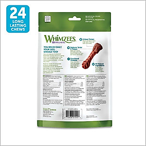 Whimzees by Wellness Brushzees Small + Medium Size Bundle, Natural Dental Chews for Dogs, Grain-Free, 24 Count of Small Size + 12 Count of Medium