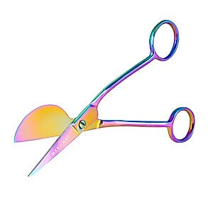 MAKER AND MARKET Applique Pelican Duckbill Blade 5.8 Inch - Double Bent Curved Offset Handle Scissors with Pouch Sleeve for Embroidery, Fabric, Thread, Knitting, Sewing, Arts & Craft (Rainbow)