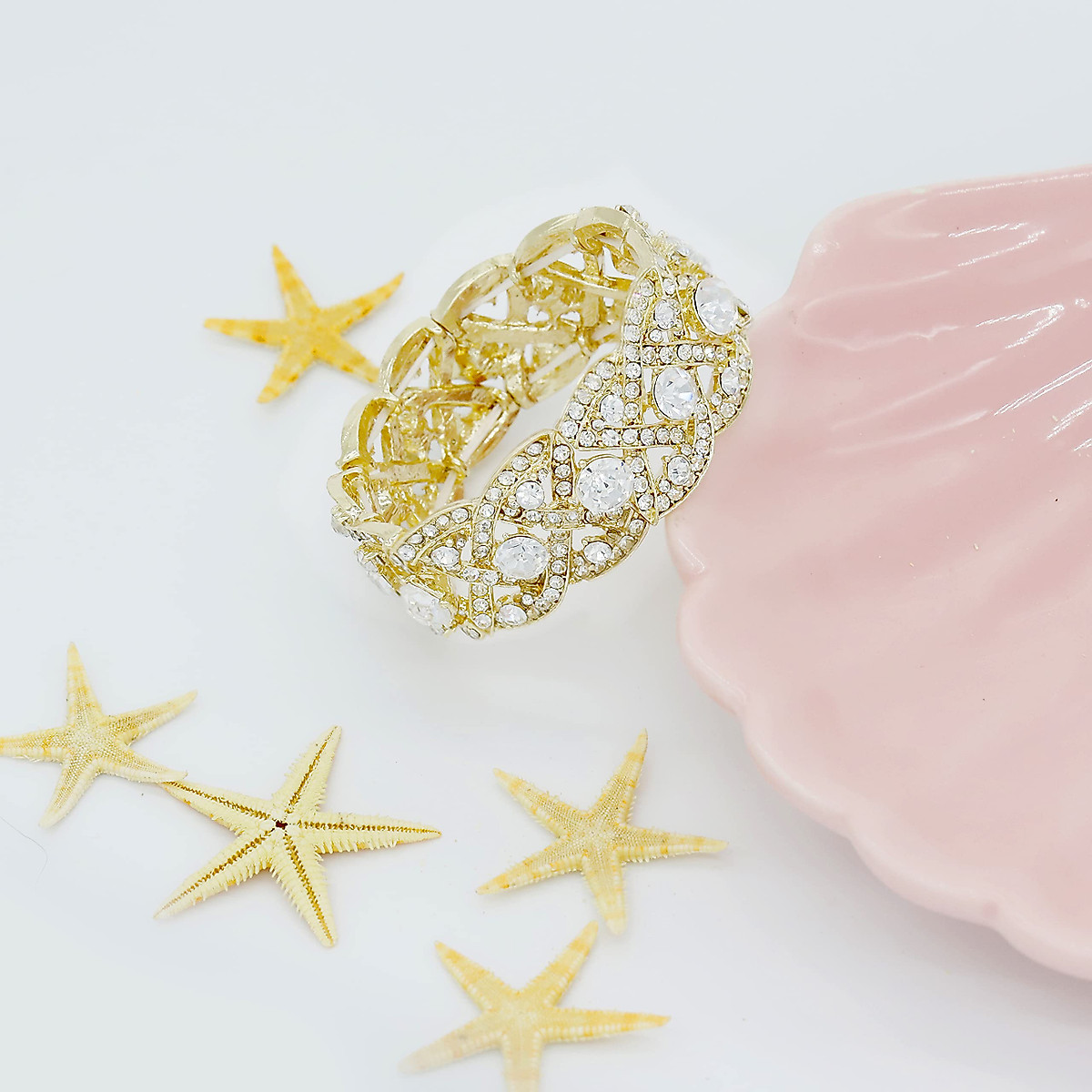 Oriamour Gold Prom Jewelry Wedding Jewelry Set Bridal Necklace Rhinestone Earrings Bracelets (Gold)