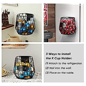KEGII Magnetic Coffee Pod Holder, Wall Mount Large K Cup Keurig Pod Organizer for Nespresso Vertuo Capsules, Coffee Basket Coffee Bar Accessories Decor Storage Black Coffee Station