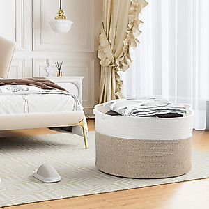 MXMHOME XXXLarge Woven Rope Basket With Handles, 23.6”x23.6”x14.1” Basket for Blankets for Living Room, Large Baby Toy Storage Basket, Wicker Woven Big Round Laundry Basket Hamper