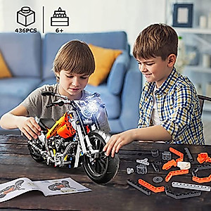 HOGOKIDS Motorcycle Building Block Set - 436 PCS Collectible Motorcycle Display Model, STEM Tech Motorbike Toy Collection Brick Kit, Birthday Gift for Adults Kids Boys Ages 6 7 8 9 10 11 12+ Years Old