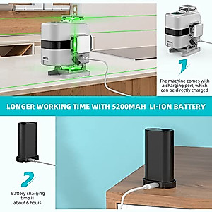 4D 16 Lines Self-Leveling Laser Level, DECTEAM 197Ft Green 4 x 360 Cross Line Tiling Floor Laser Levels, with 2 Li-ion Batteries, Type-C Charging Port, IP54, 360° Magnetic Bracket - DS04CG