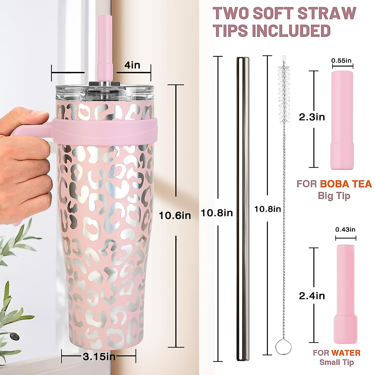 Zukro 50 oz Tumbler With Handle and Straw, Large Leak Proof Vacuum Insulated Double Wall Stainless Steel Cup with 2-in-1 Screw Lid, No Sweat, Travel Mug Fit in Cup Holder, Keeps Drinks Cold 30 Hours