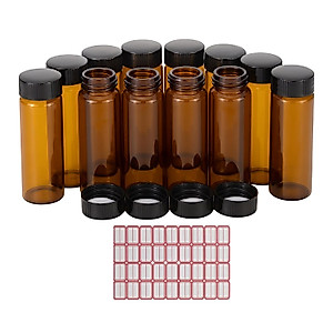 Kesell 12Pcs 30ML Amber Brown Glass Bottle with Black Caps for perfume oils and other liquids (Comes with red handwritten sticker paper)