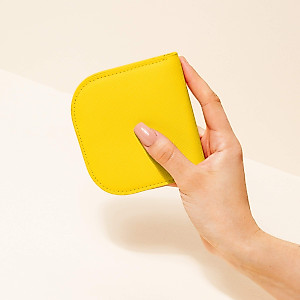 POKETO Dome Wallet, Yellow Saffiano Vegan Leather, 6 card slots, 4" x 3.75"