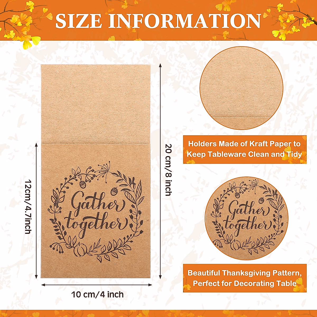 Macarrie 100 Pcs Thanksgiving Cutlery Holder Set Thanksgiving Turkey Utensil Holder Kraft Pockets for DIY Dinner Table Decorations Autumn Fall Harvest Party Favor Supply