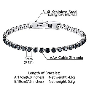 PROSTEEL Black Tennis Bracelets for Women 3mm Thin Stone 6.5 Inch Cubic Zirconia Crystal Bracelet